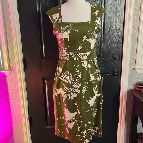 Donna Ricco | Dresses | Donna Ricco Green And White Floral Midi Dress ...
